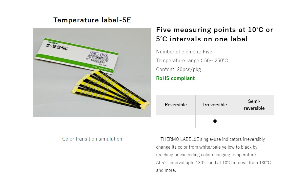 Ichiban Precision Sdn Bhd - NiGK Coporation - NiGK Corporation Temperature label 5E